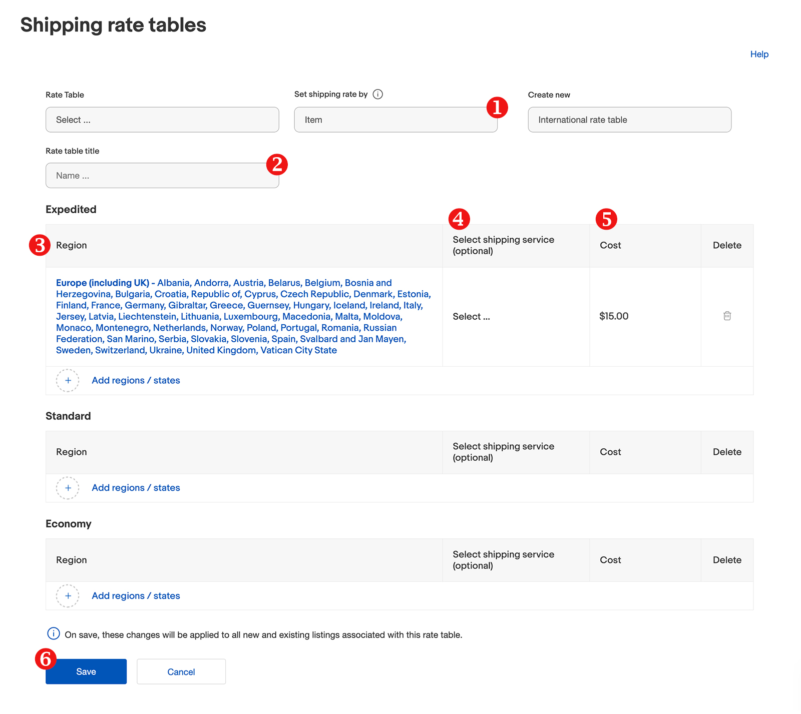 Using shipping rate tables
